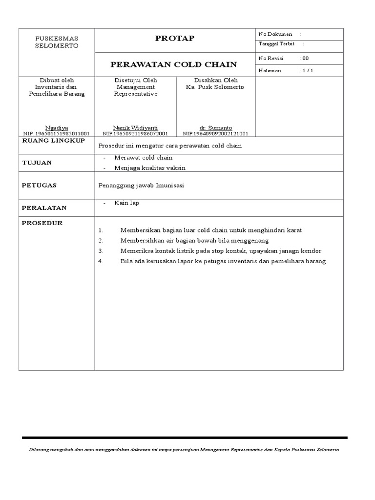 SOP Pemeliharaan Cold Chain S | PDF