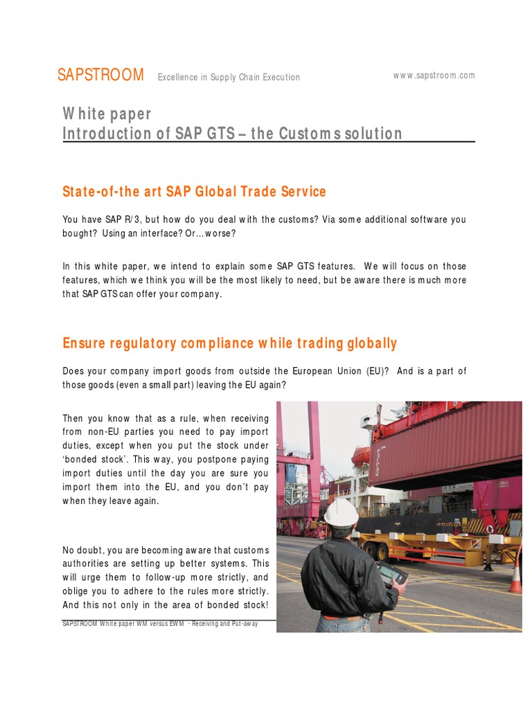 White Paper Introduction of SAP GTS - The Customs Solution: Sapstroom ...
