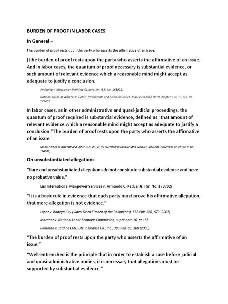 Burden of Proof Labor | PDF | Burden Of Proof (Law) | Evidence