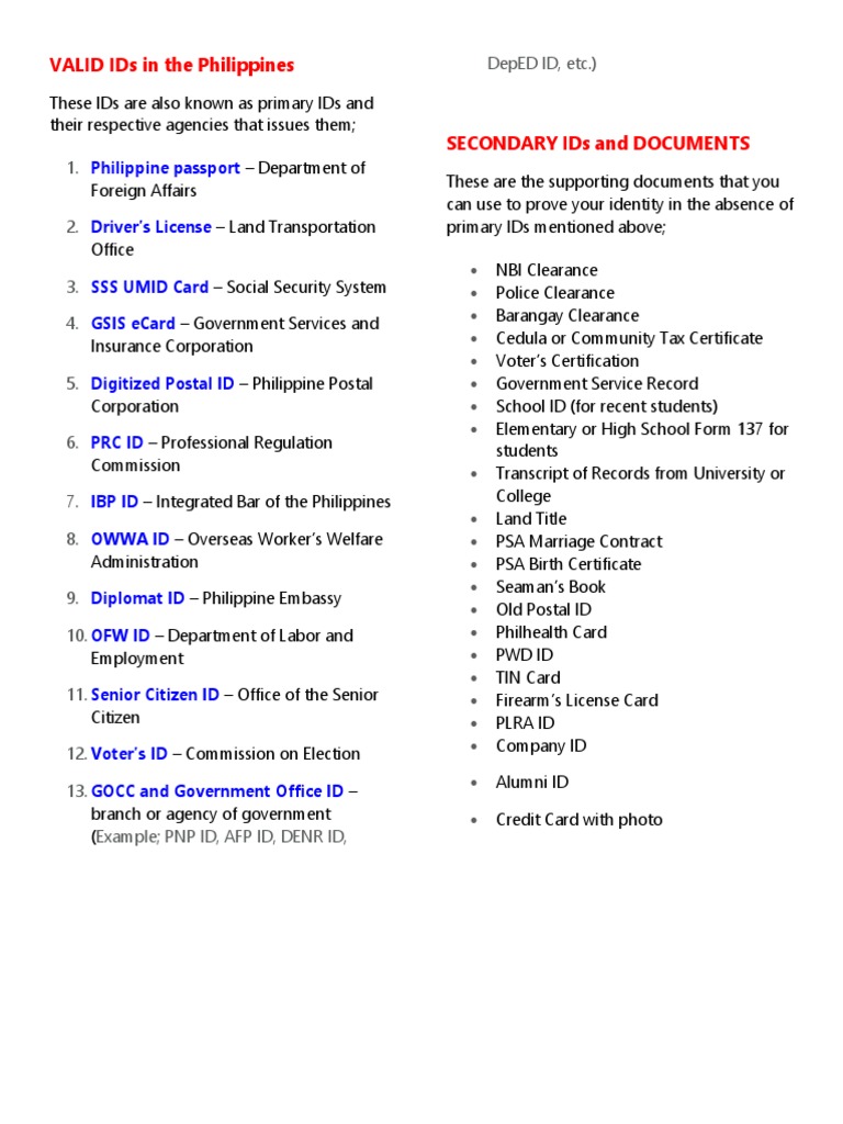 VALID IDs in The Philippines | PDF | Identity Document | Authentication
