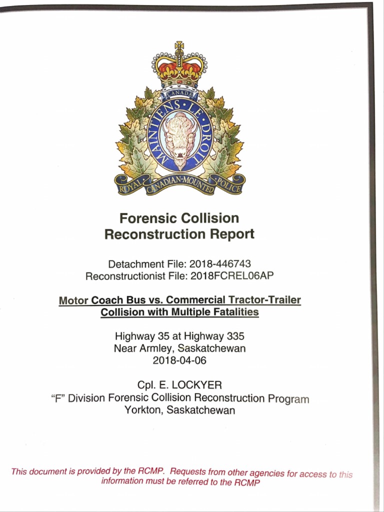 RCMP Forensic Collision Report in The Humboldt Bus Crash: Document 15 | PDF