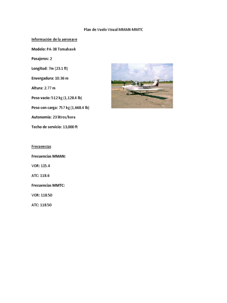 Plan de Vuelo Visual MMAN | PDF | Configuraciones de ala | Aeroespacial