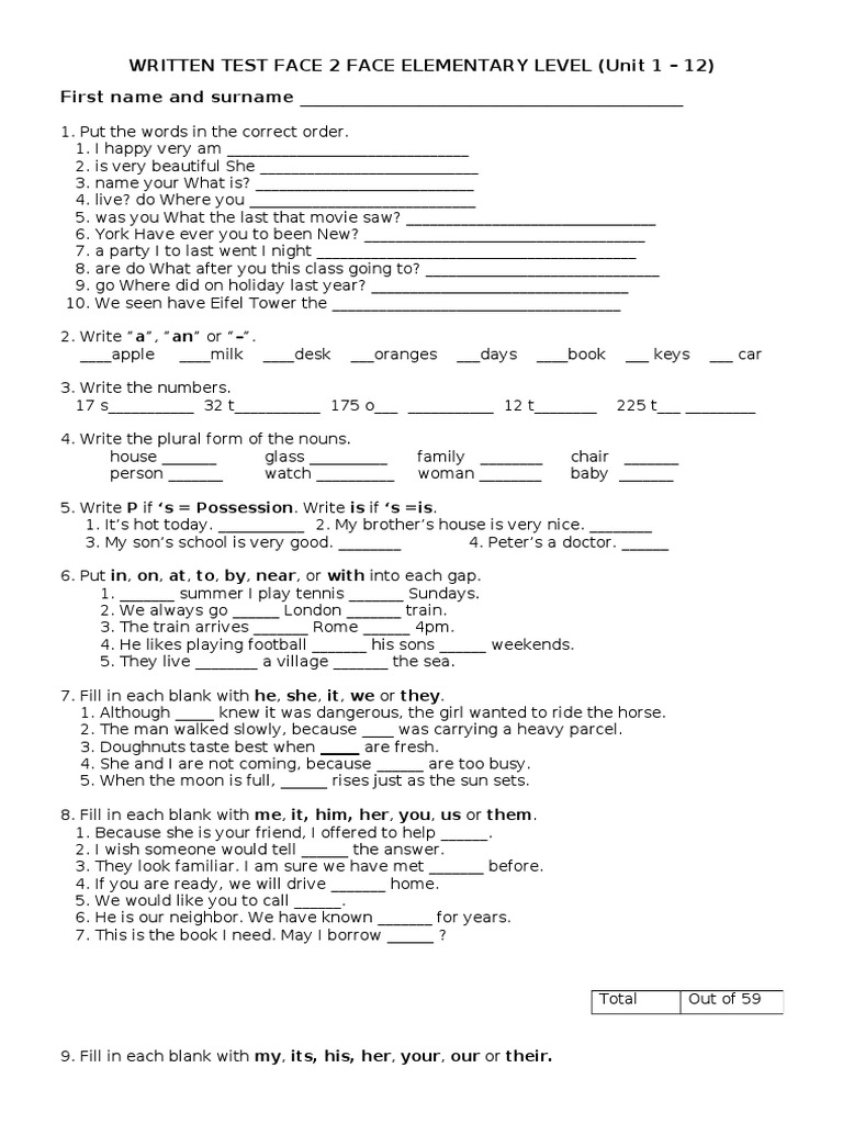 Cambridge Face2Face Test | PDF | Verb | Adjective