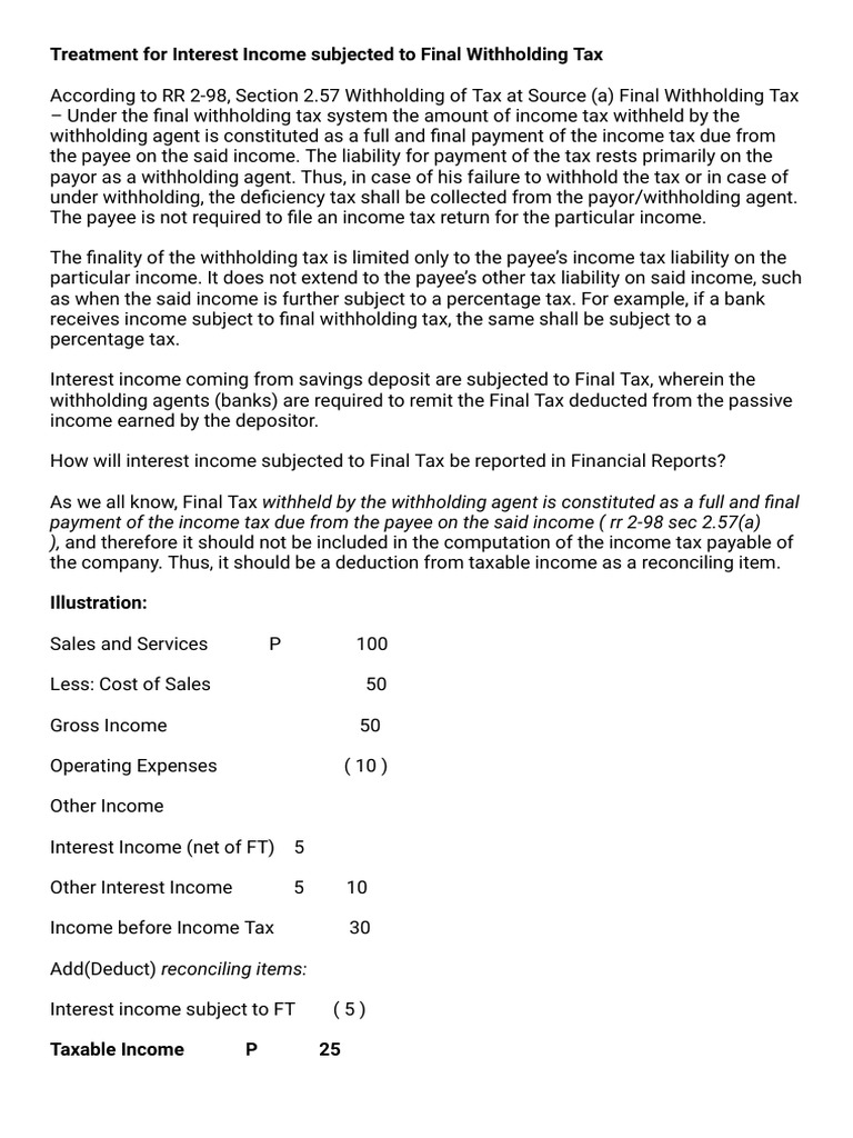 Reporting Interest Income Subjected to Final Withholding Tax in ...