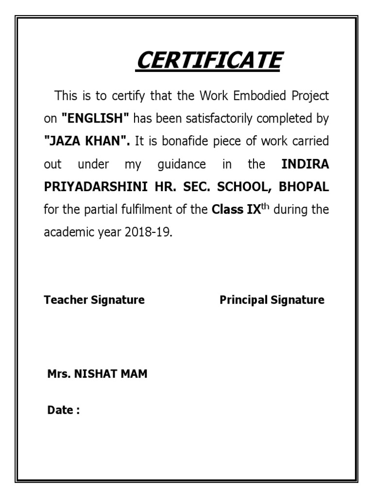 Certificate: This Is To Certify That The Work Embodied Project On ...