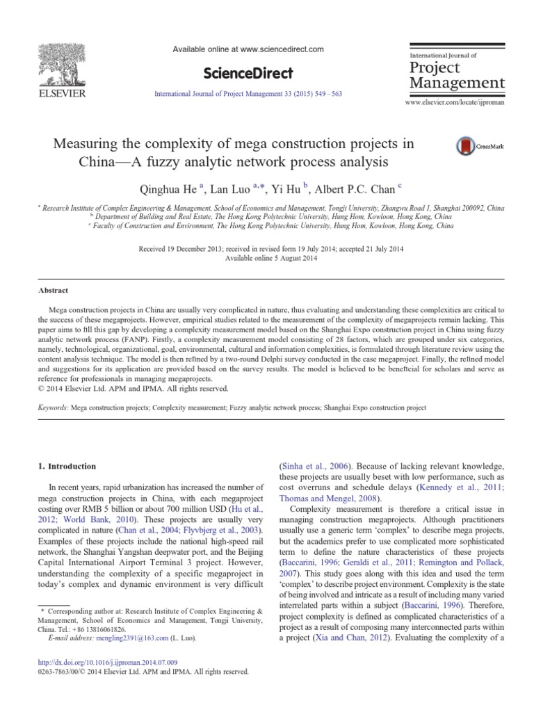 Measuring The Complexity of Mega Construction Projects in China - A ...