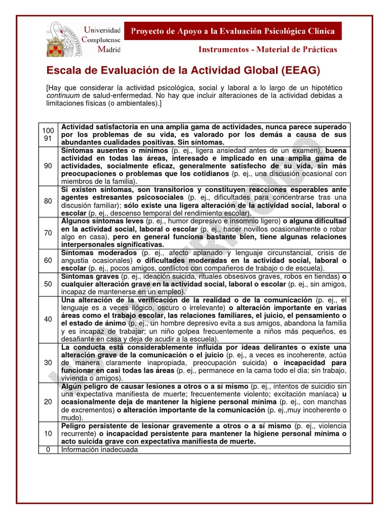 EEAG Escala de Evaluacin de La Actividad Global (EEAG) PDF | PDF ...
