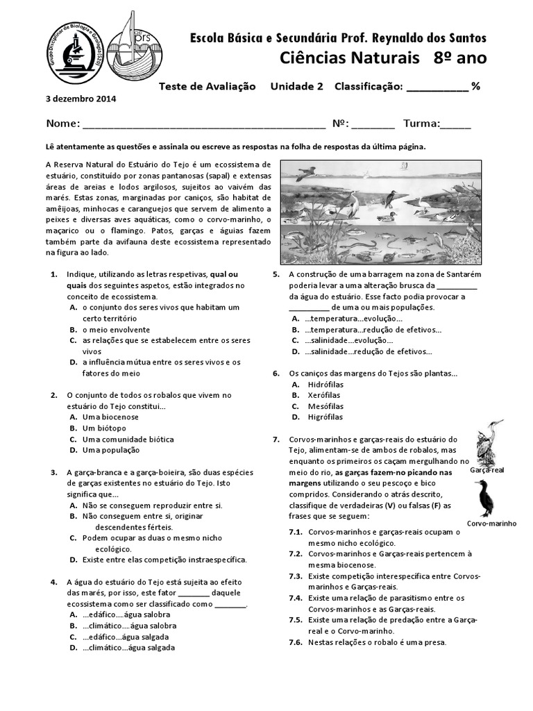 CN8 Teste Unidade2 | PDF | Ecossistema | Ecologia