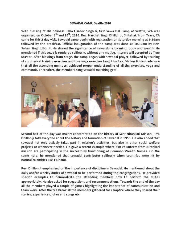 Sewadal Camp Oct10, 2010 | PDF | Religious Behaviour And Experience