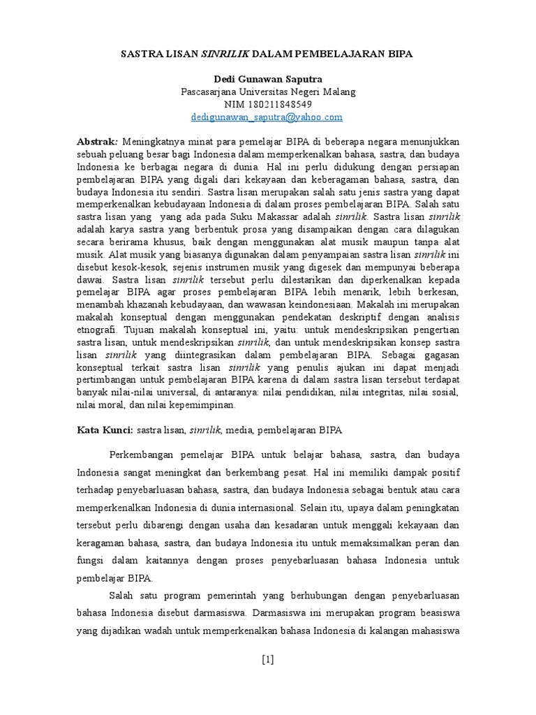 Tugas Akhir Isu Mutakhir Sastra - Dedi Gunawan Saputra - 180211848549 | PDF