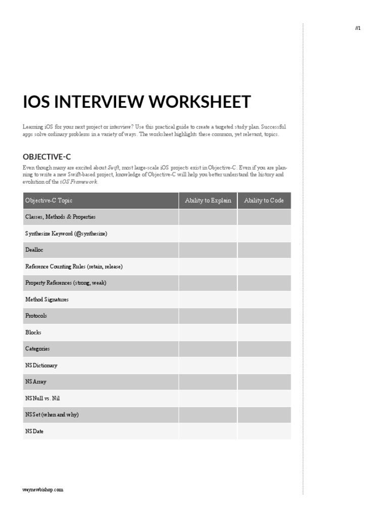 Ios Interview Worksheet: Objective-C | PDF | Swift (Programming ...