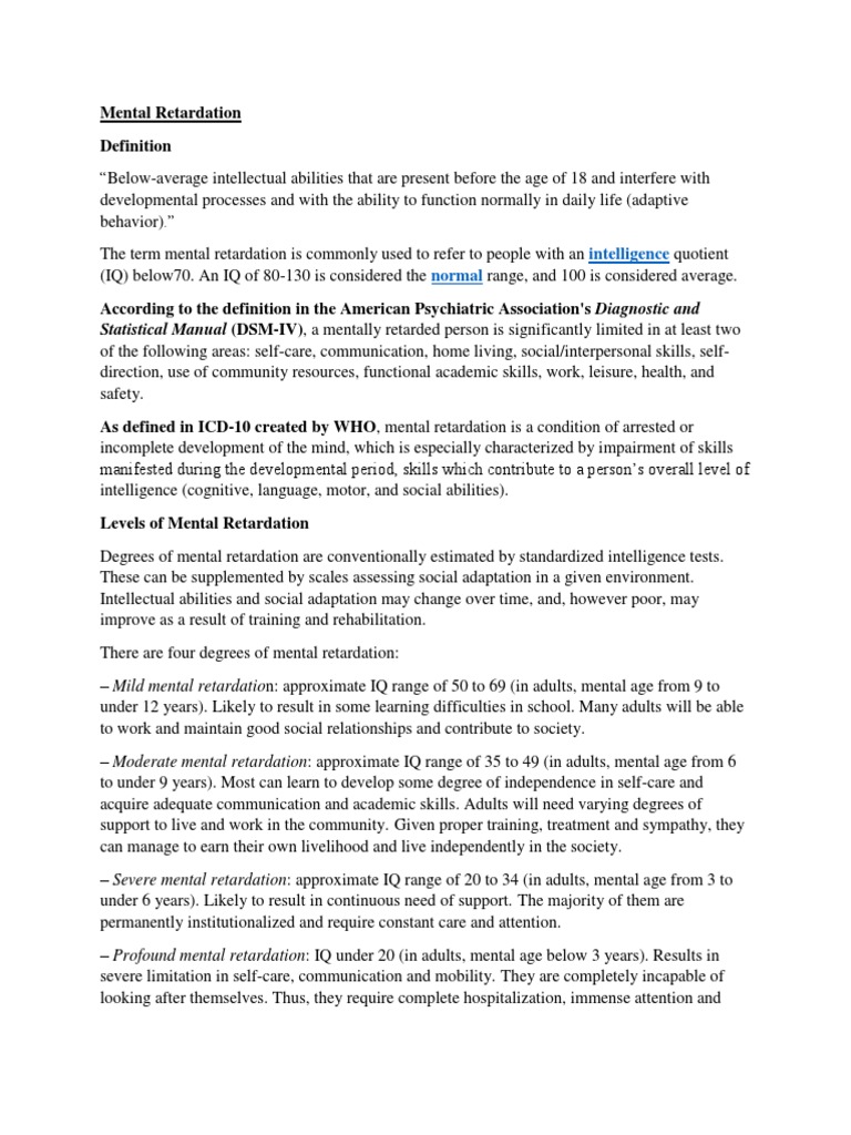 Mental Retardation: Statistical Manual (DSM-IV), A Mentally Retarded ...