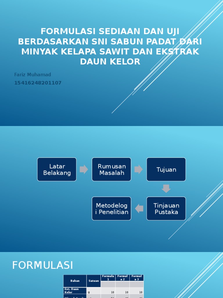 Formulasi Sediaan Dan Uji Berdasarkan SNI Sabun Padat | PDF | Memasak ...