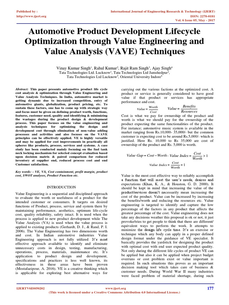 VAVE Techniques in Automotive Design | PDF | Strategic Management ...