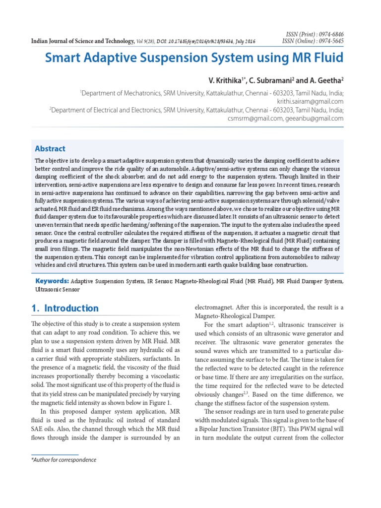 Smart Adaptive Suspension System Using MR Fluid | PDF | Mechanical ...