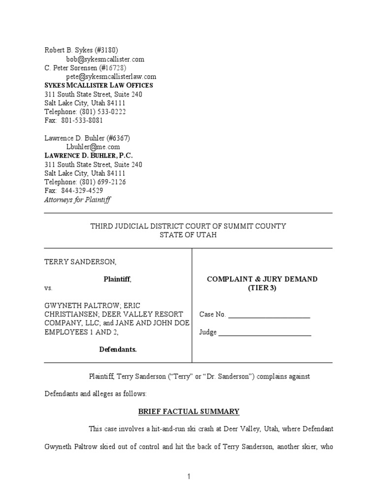 Complaint | Negligence | Intentional Infliction Of Emotional Distress ...