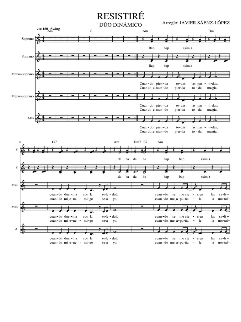 Partitura de "Resistiré" para Piano | PDF