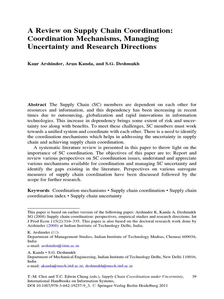 A Review On Supply Chain Coordination: Coordination Mechanisms ...