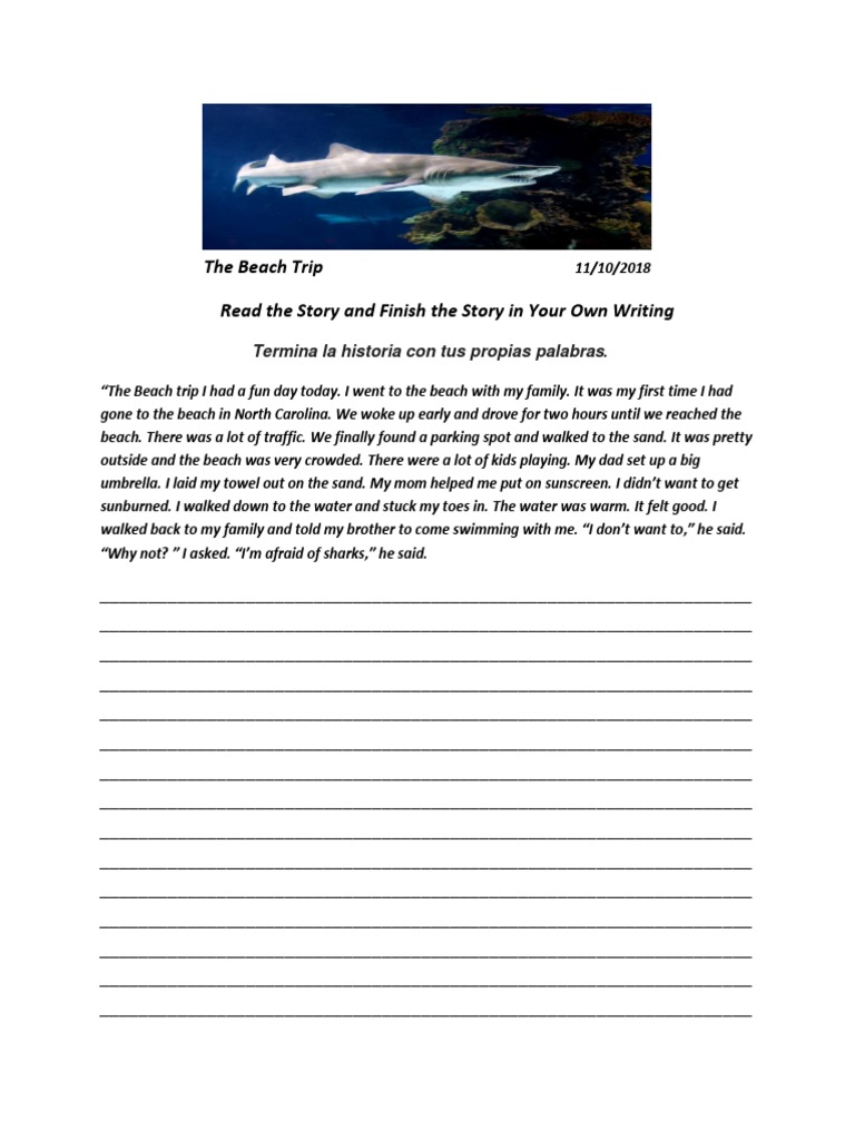 The Beach Trip Read The Story and Finish The Story in Your Own Writing ...