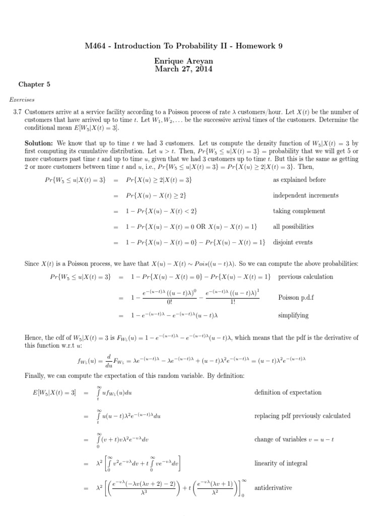 Probability Homework: Poisson Processes | PDF | Expected Value ...