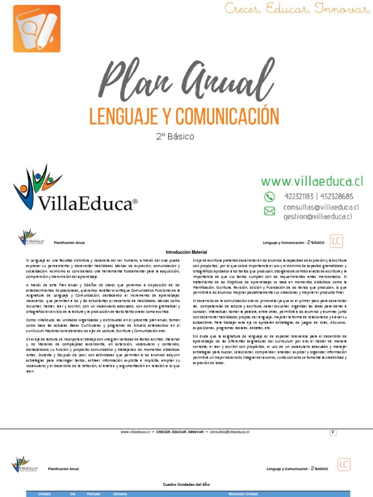 Plan Anual Lenguaje 2° Básico | PDF | Autor | Comunicación