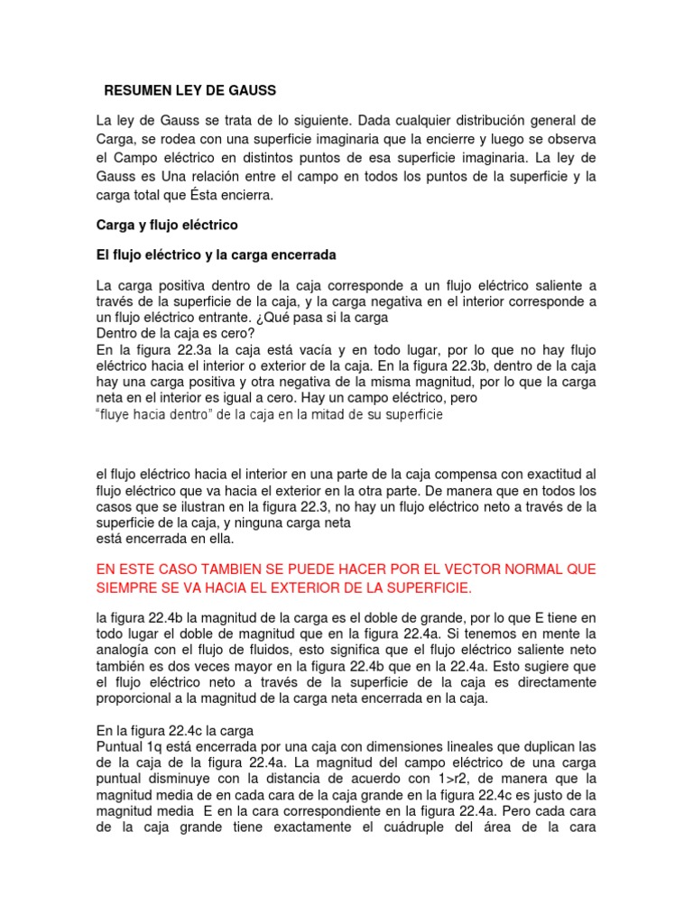 Resumen Ley de Gauss | PDF | Campo eléctrico | Vector Euclidiano