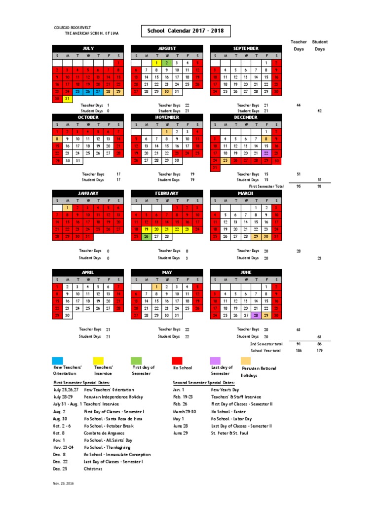 July August September: School Calendar 2017 - 2018 | PDF | Academic ...