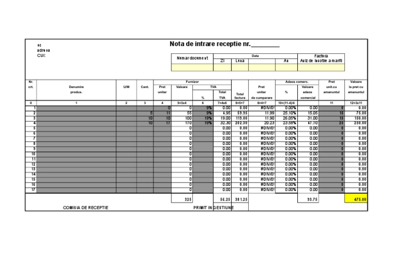 Nota de Intrare Receptie Nr. | PDF