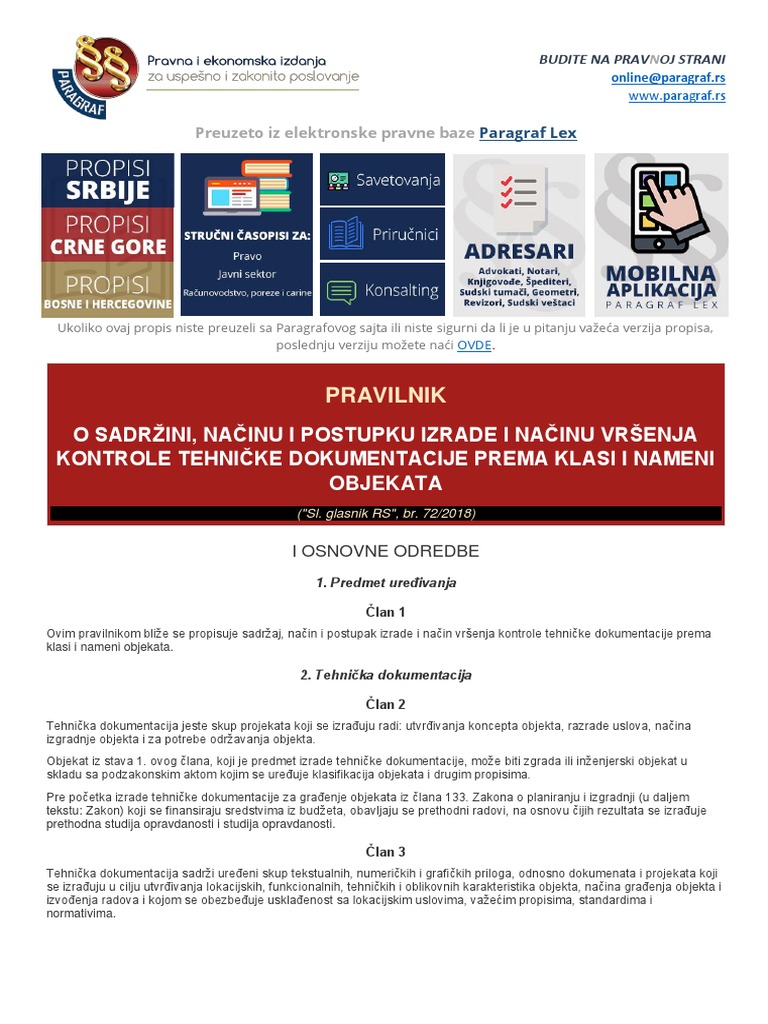 Pravilnik o Sadrzini Nacinu I Postupku Izrade I Nacinu Vrsenja Kontrole Tehnicke Dokumentacije ...
