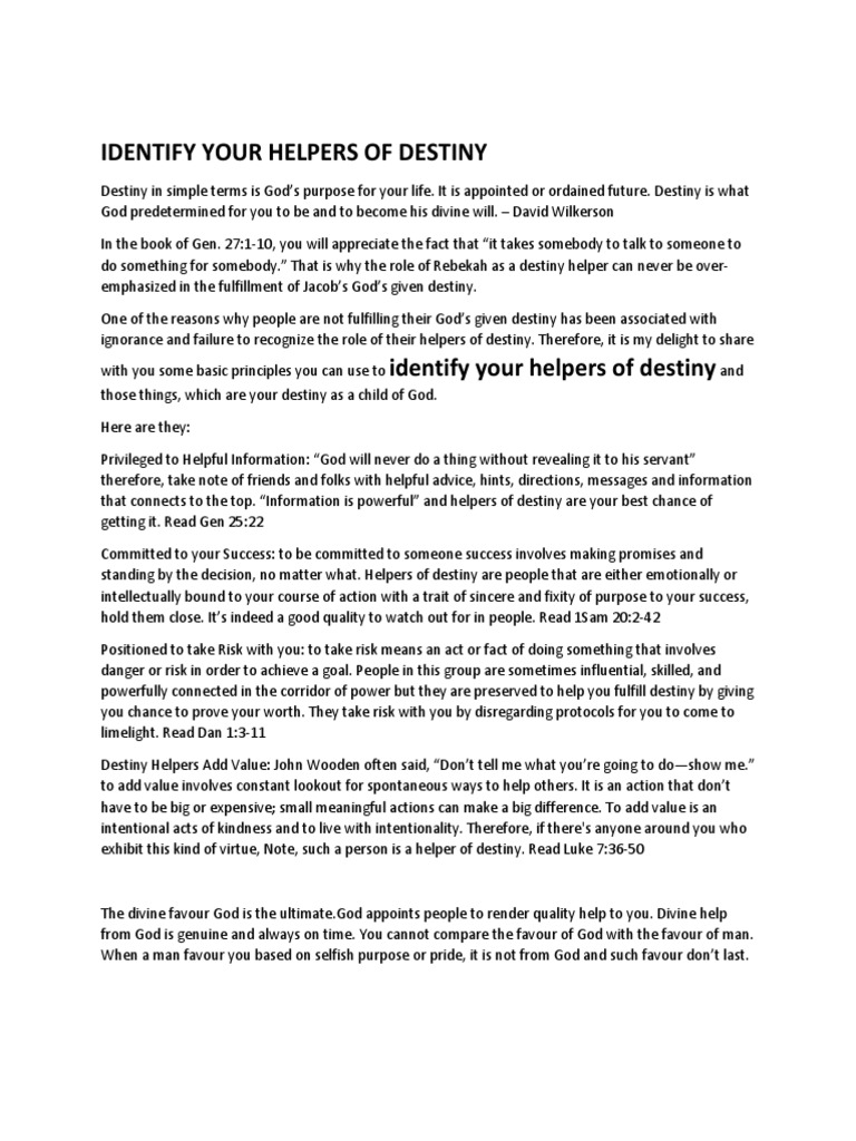 Identify Your Helpers of Destiny | PDF | God The Father | Jesus