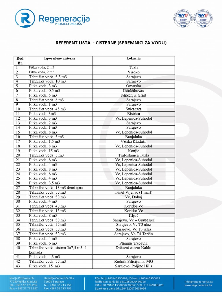 Referent Lista Regeneracija Doo | PDF