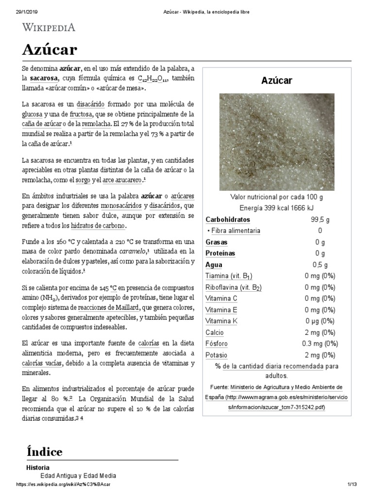 Azúcar - Wikipedia, La Enciclopedia Libre | PDF | Azúcar morena | Azúcar