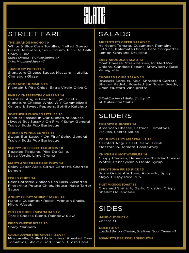 Street Fare Menu: Tasty Bites & Salads | PDF | Potato Chip | Salad