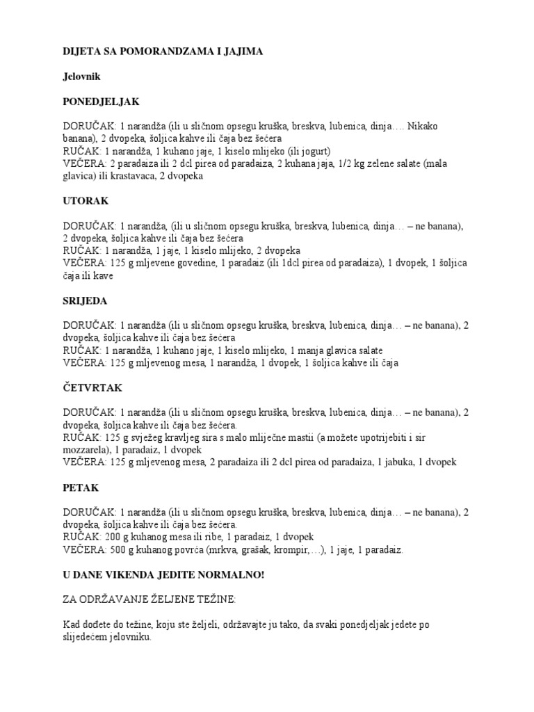 Dijeta Sa Pomorandzama I Jajima | PDF