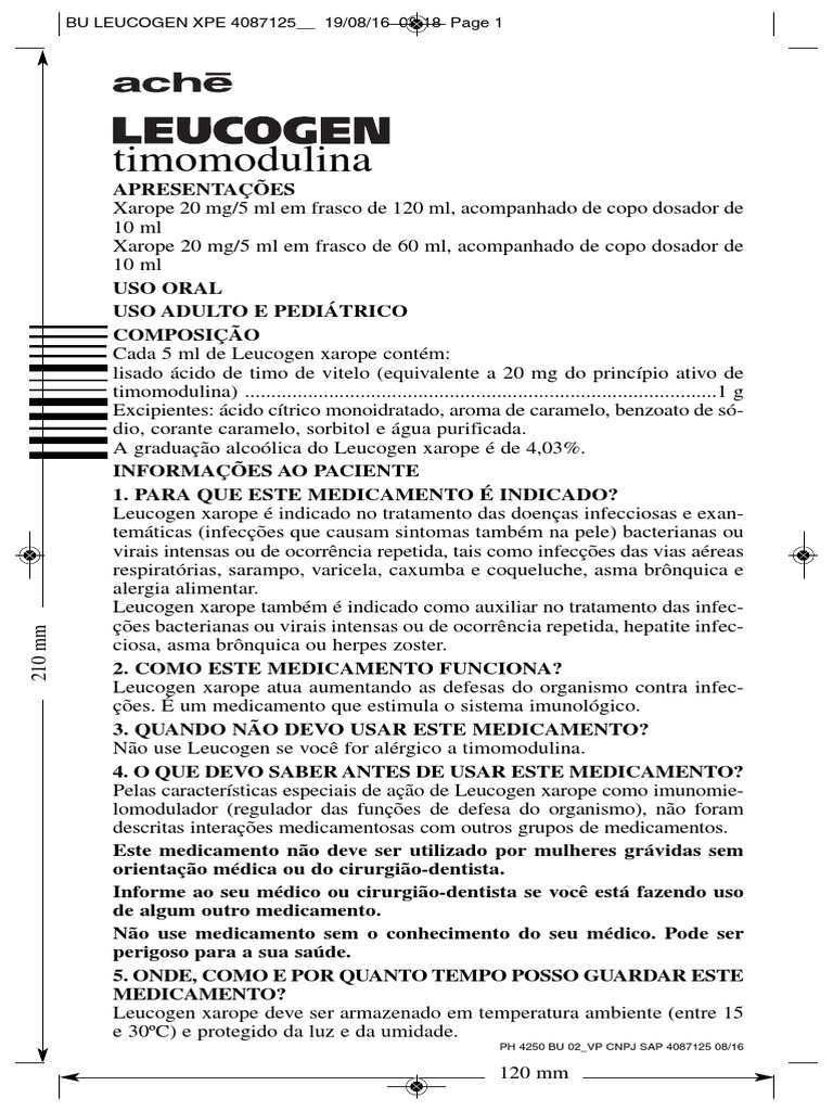 Documento técnico contendo informações sobre composição, indicações ...