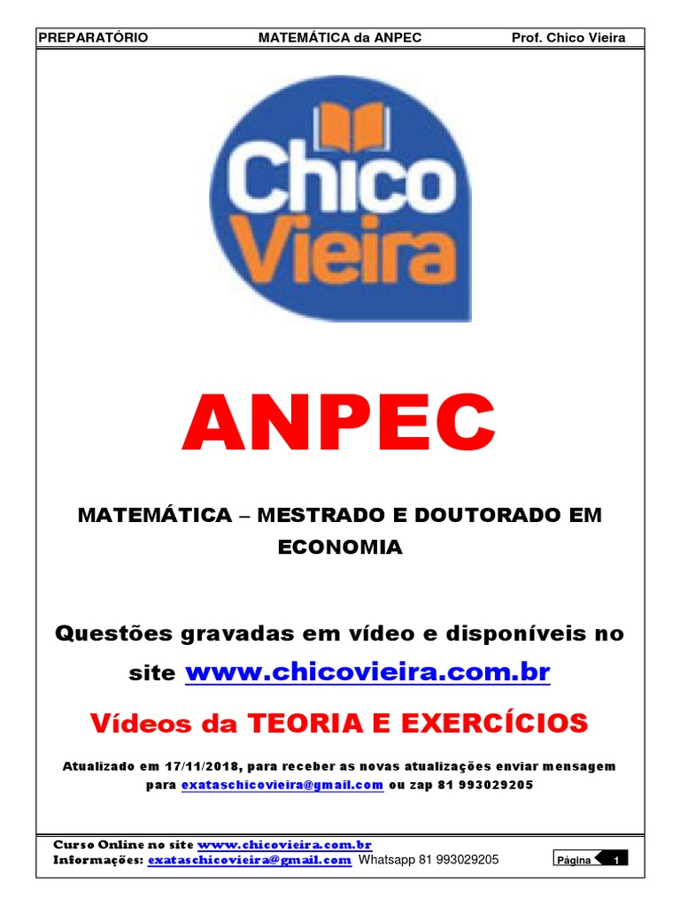 Matemática Da ANPEC 2019 Versão 002 | PDF | Matriz (Matemática) | Vetor ...