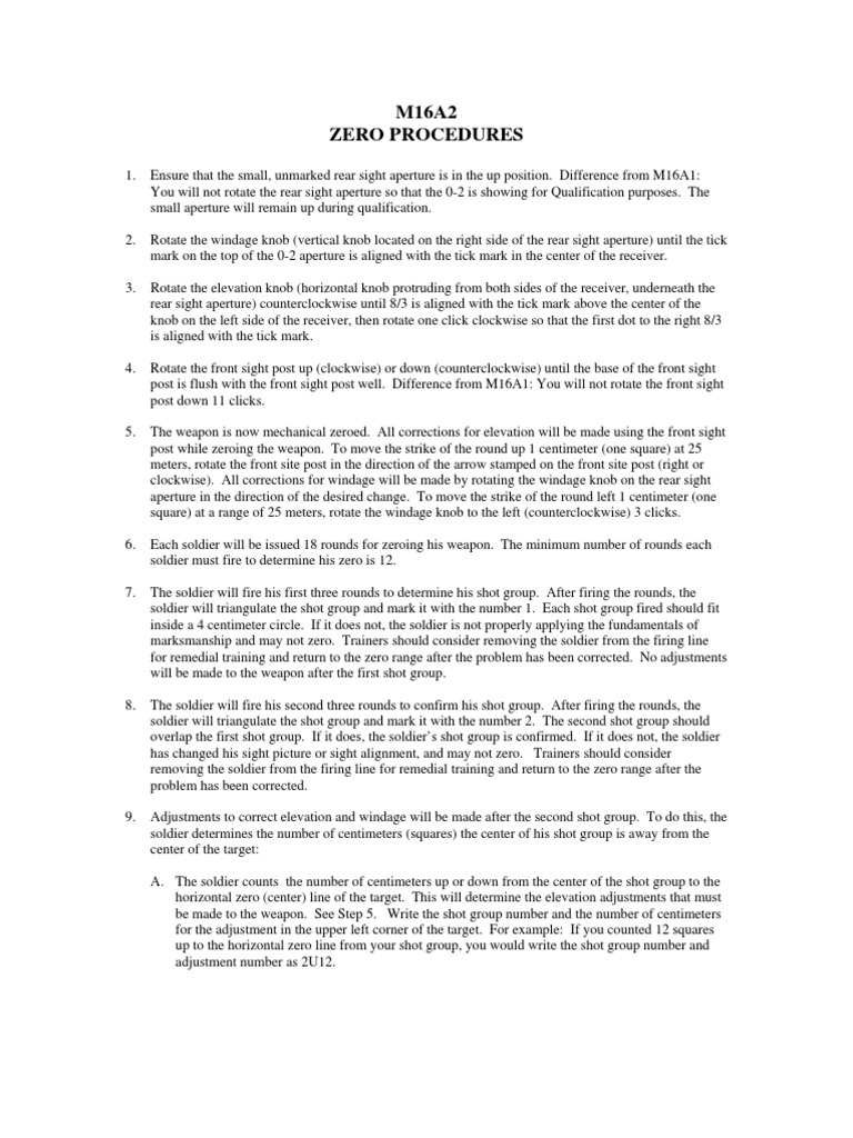 M16 A2 Zero Procedures | PDF | Military Technology | Projectiles