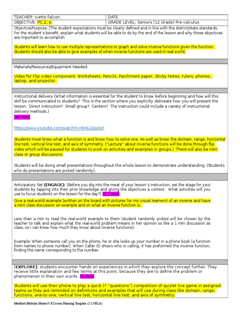 Lesson Plan Final Draft 2 | Download Free PDF | Function (Mathematics) | Lesson Plan