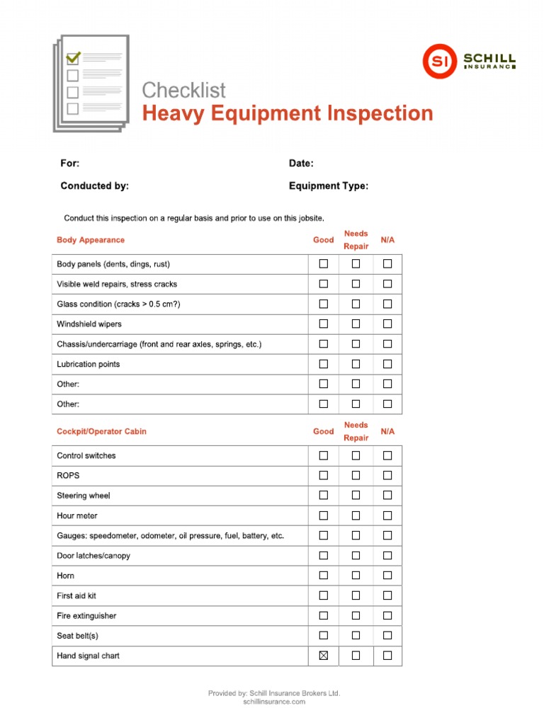 Heavy Equipment Inspection Checklist | PDF