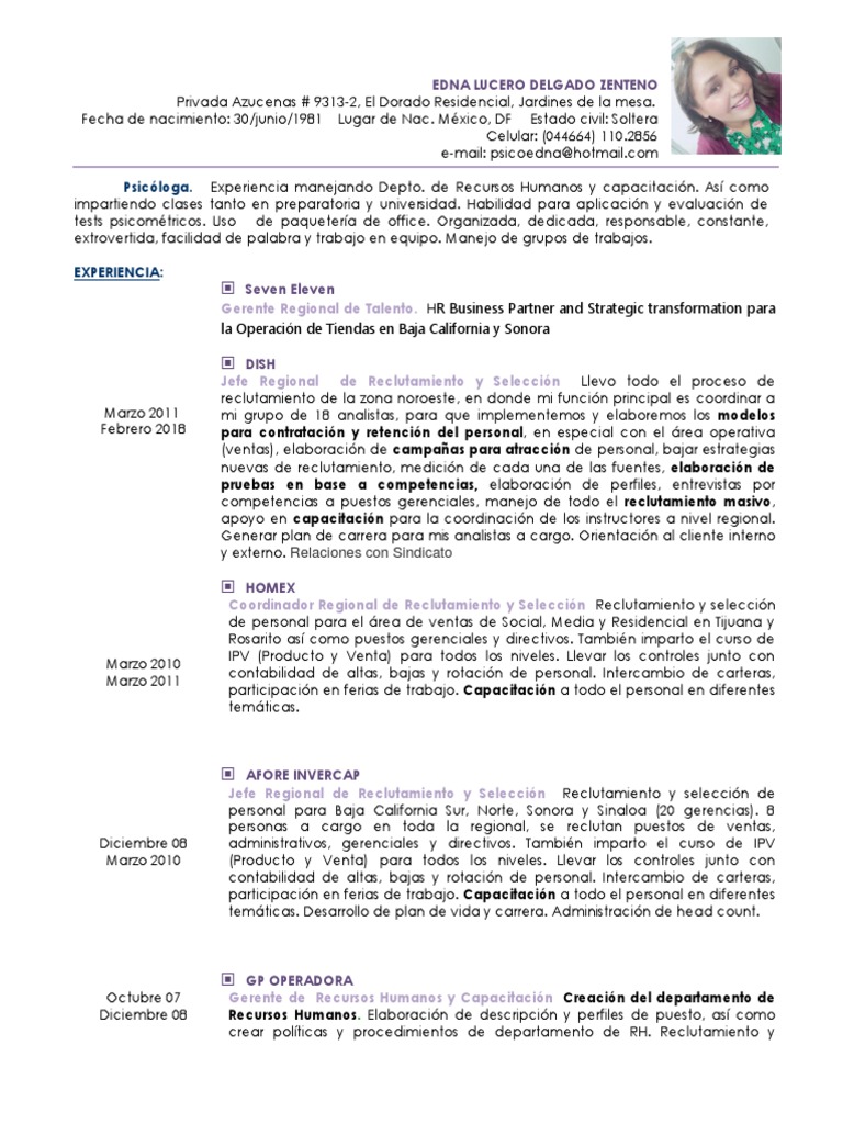 CV Edna Delgado-1 | PDF | Gestión de recursos humanos | Reclutamiento