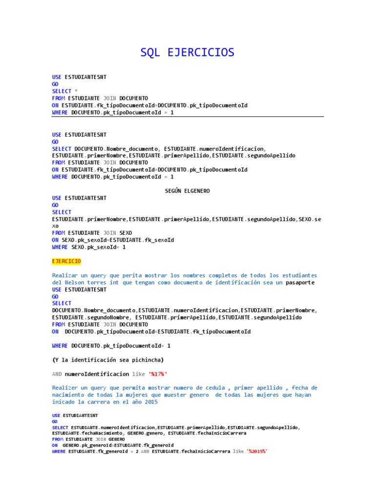 Ejercicio SQL | PDF | SQL | Bases de datos