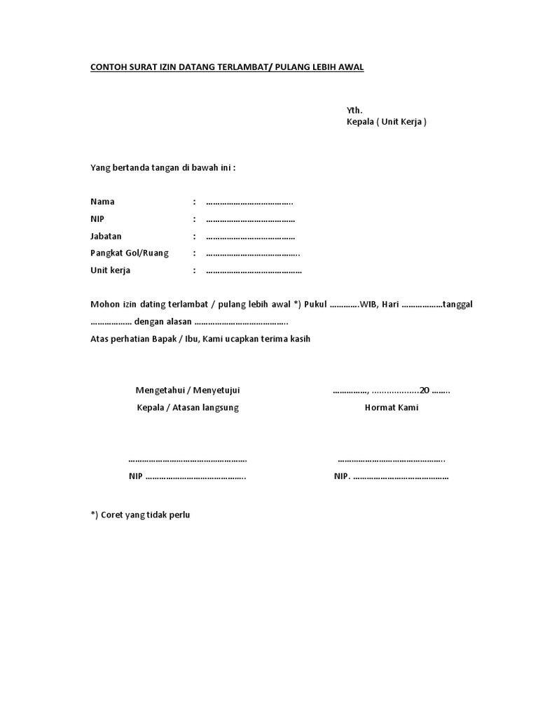 Contoh Surat Izin Datang Terlambat | PDF