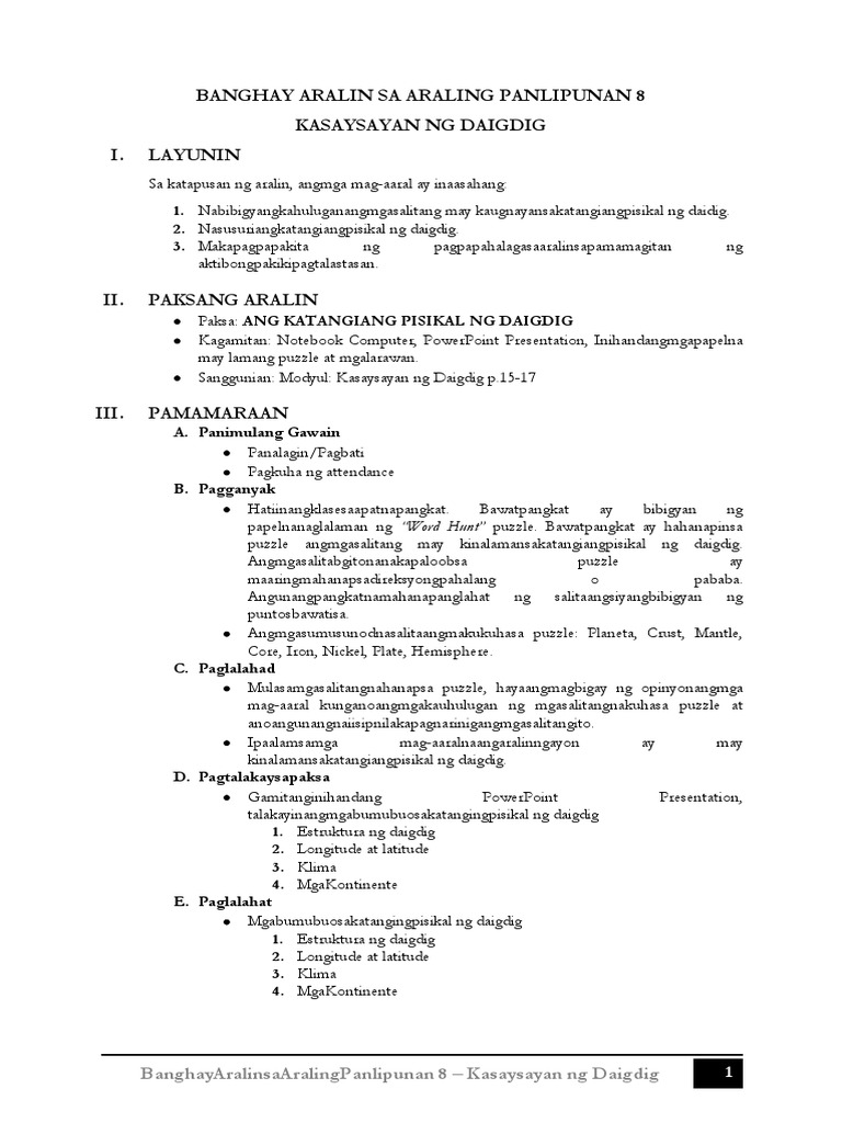 DLP Araling Panlipunan 8 | PDF