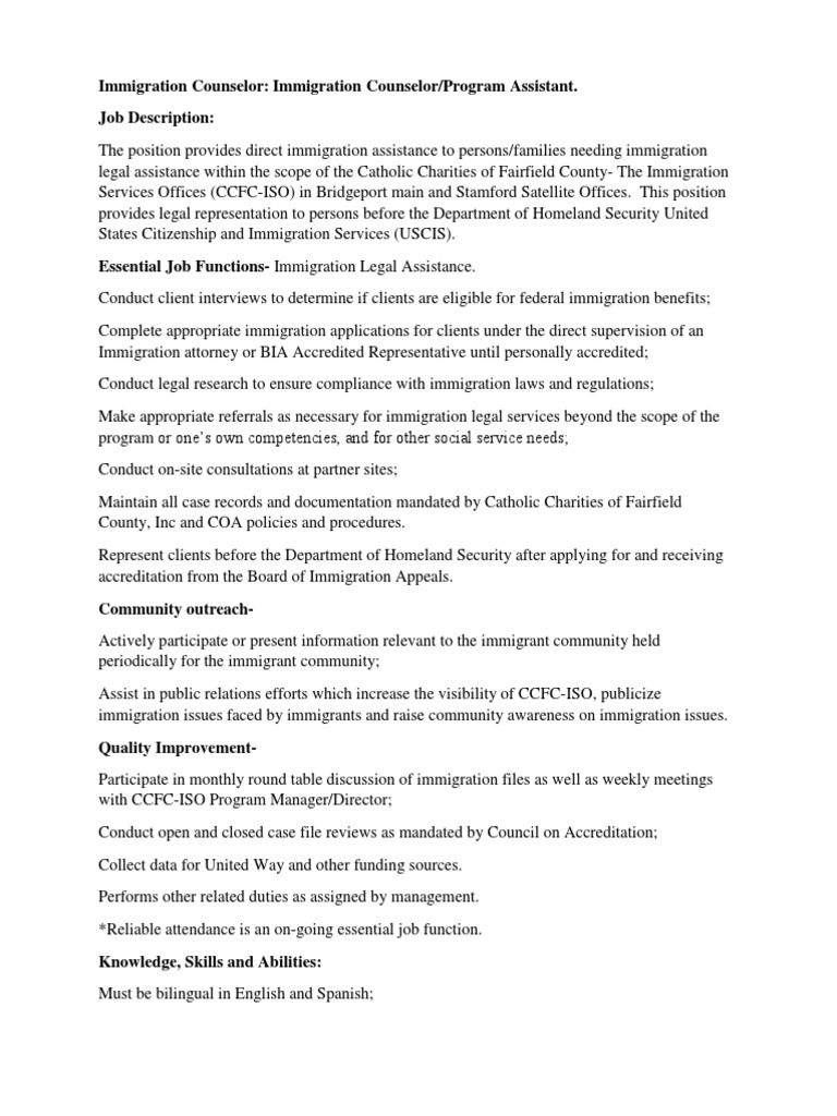 Immigration Counselor - Job Description (00000002) | PDF | United ...