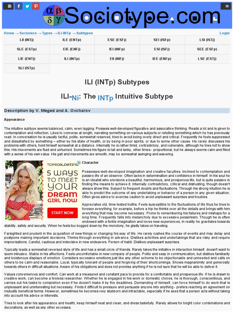 ILI (INTp) Subtypes | PDF | Emergence | Psychology