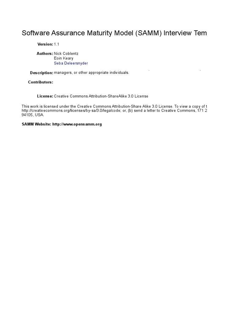 OpenSAMM Assessment Toolbox V1-1-Try | PDF | Computer Security | Security