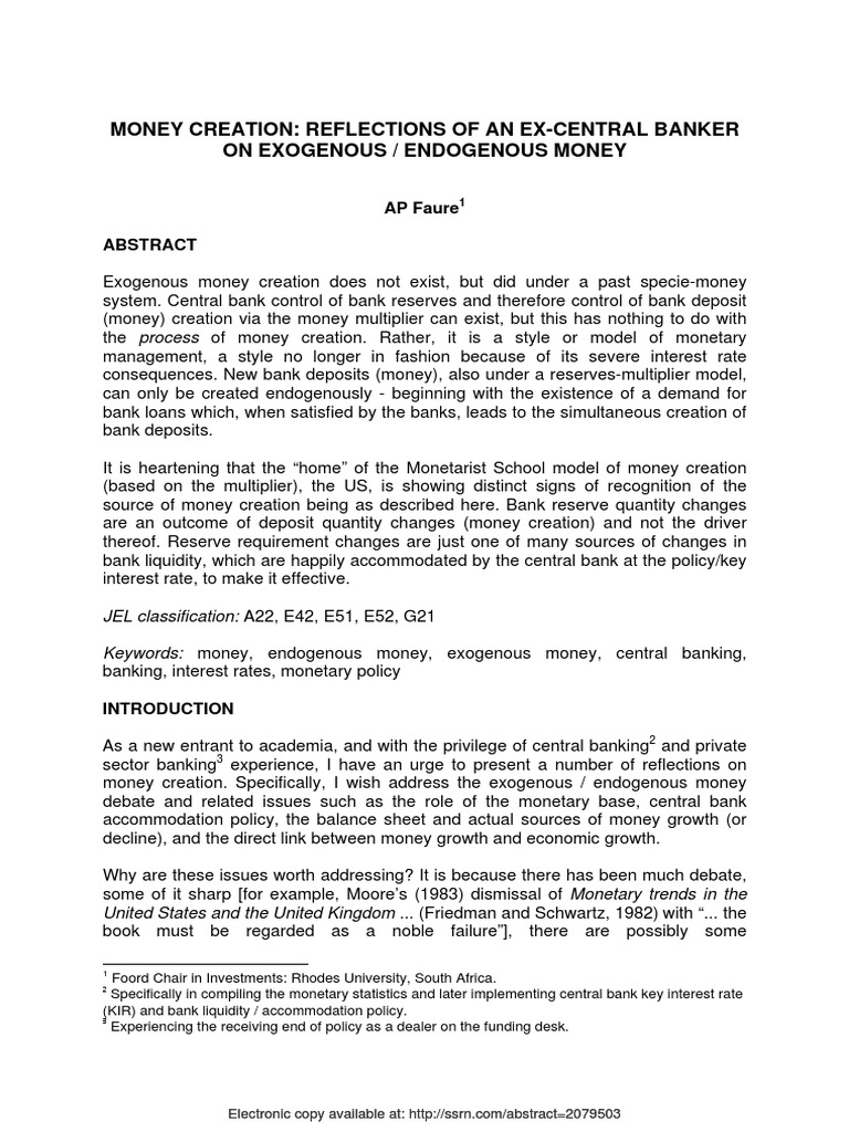 Money Creation-Reflections of An Ex-Central Banker | PDF | Money ...