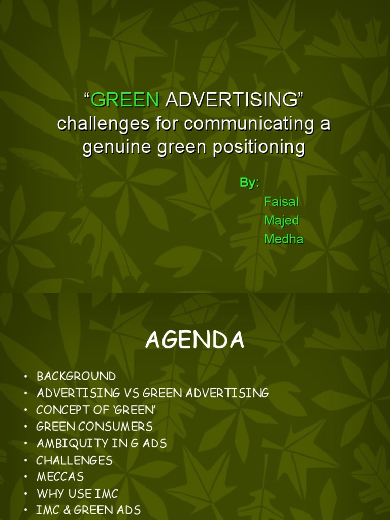 " Advertising" Challenges For Communicating A Genuine Green Positioning ...