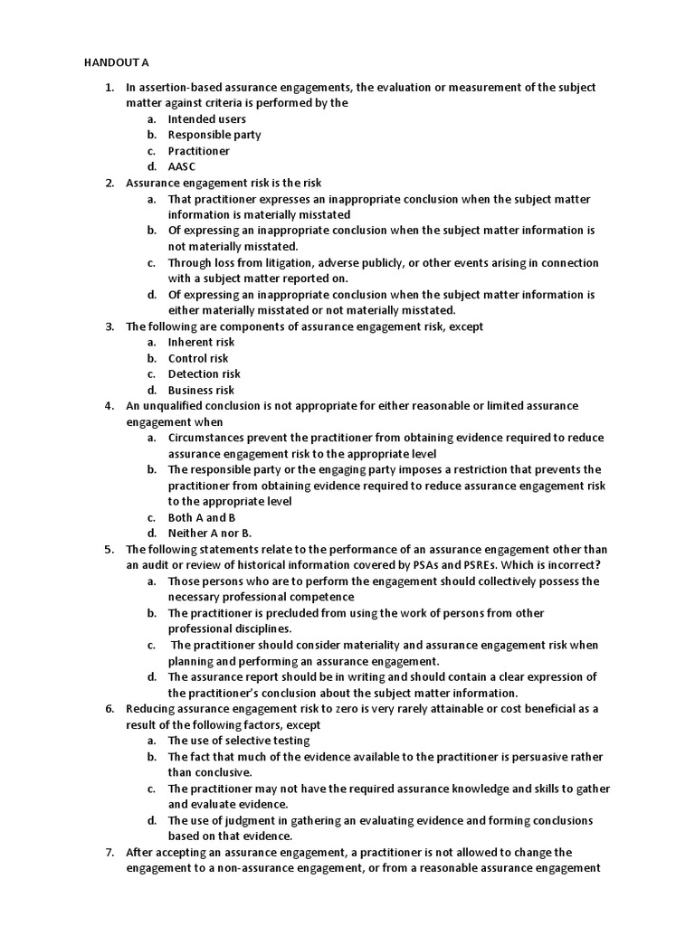 Handouts Set A1 | PDF | Internal Audit | Audit