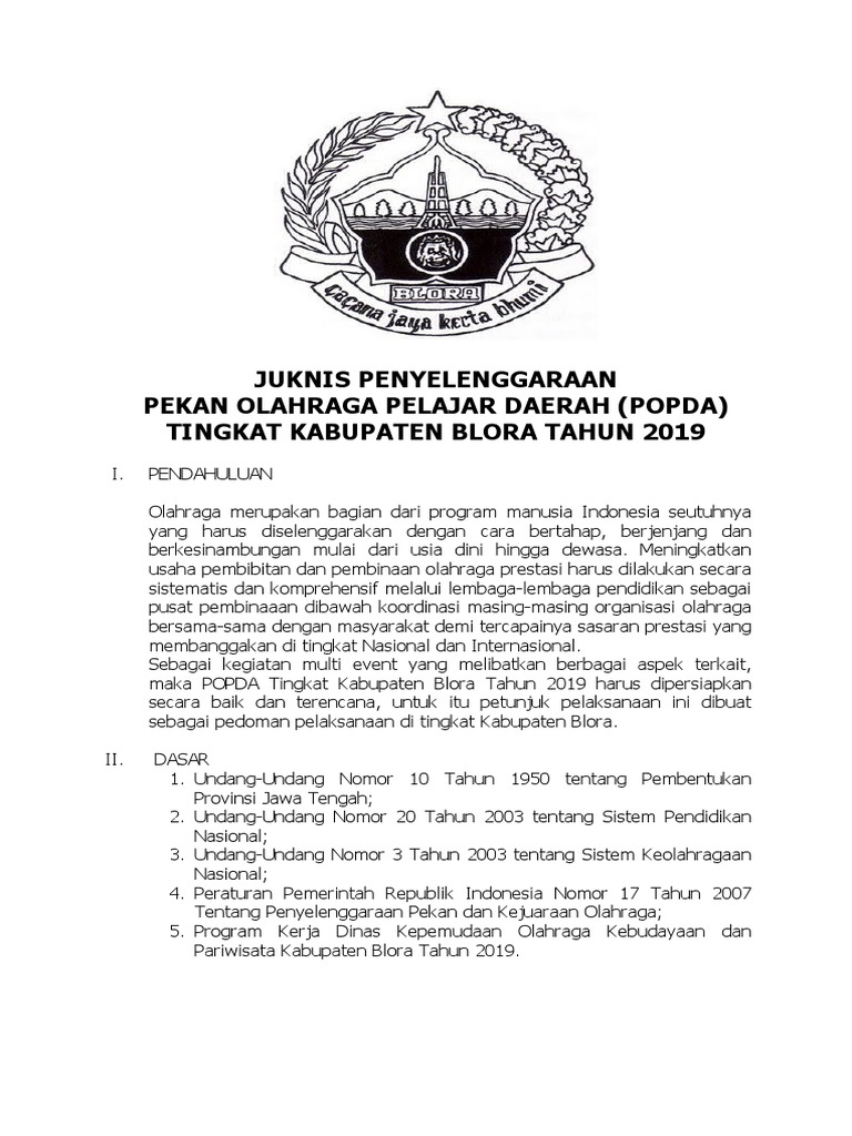 Juknis POPDA Blora 2019: Panduan Lengkap | PDF